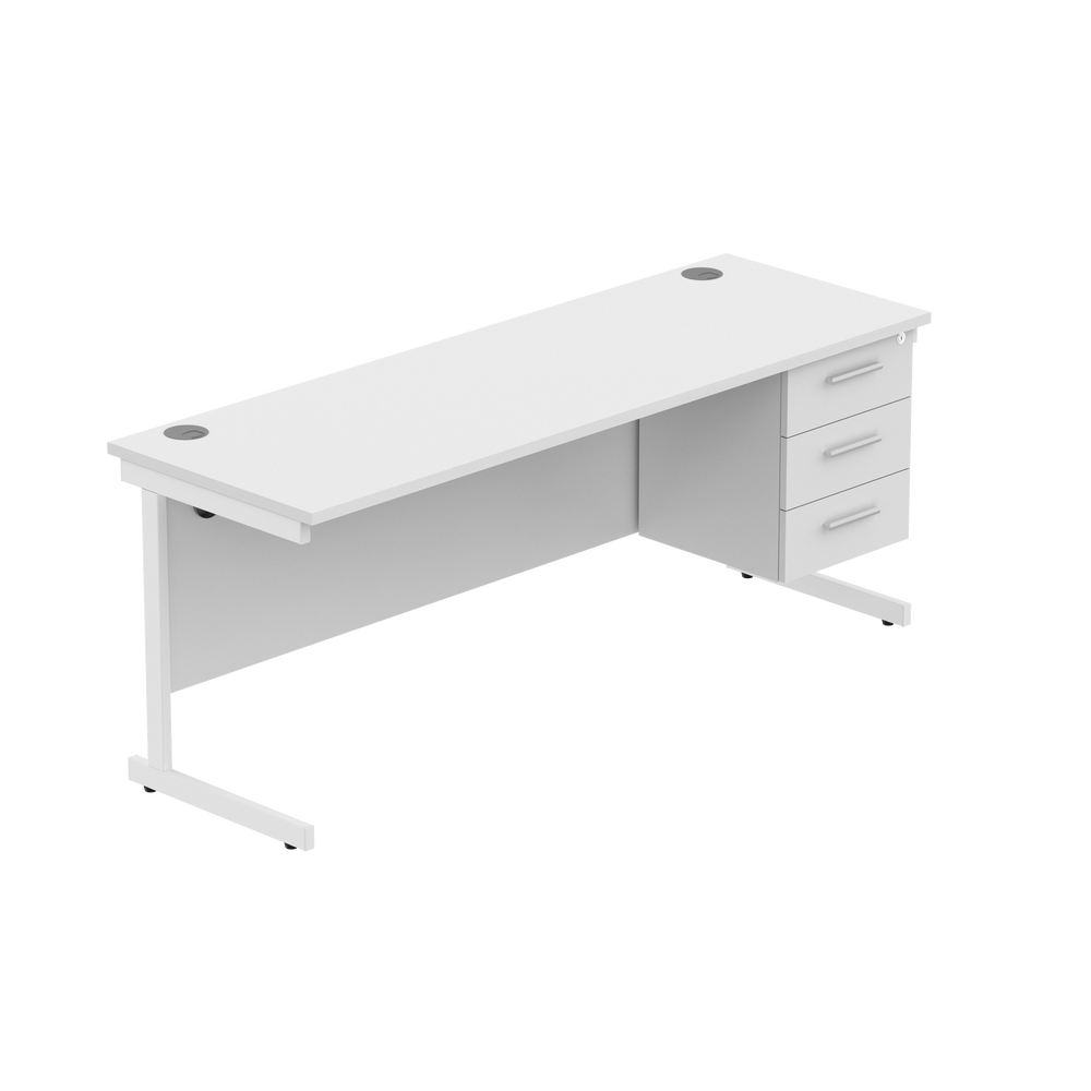 Office Rectangular Desk with Steel Single Upright Cantilever Legs + 3 ...
